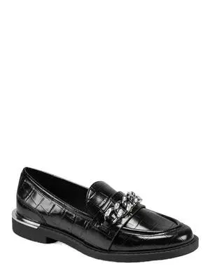 Dkny Ryleigh Embossed Loafer With Chain - Black