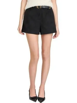 WAYF Faux Suede Pleated Shorts - Black