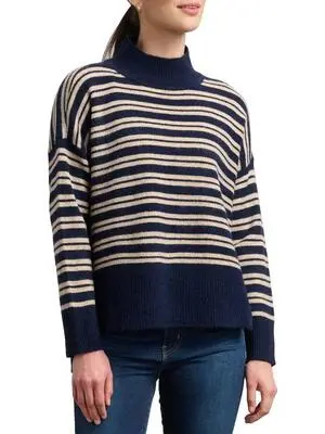 HATLEY Striped Mock Neck Sweater - Navy And Camel Stripe