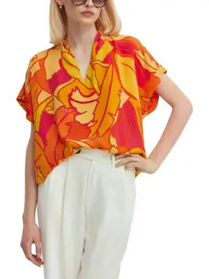 Joseph Ribkoff Floral-print V-neck Top - Orange
