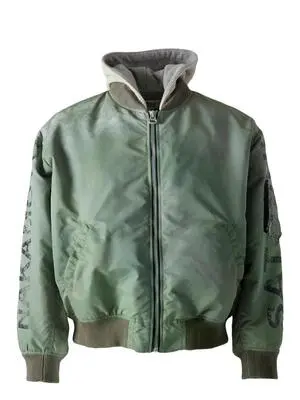 SATOSHI NAKAMOTO Hooded Graphic Bomber Jacket - Green
