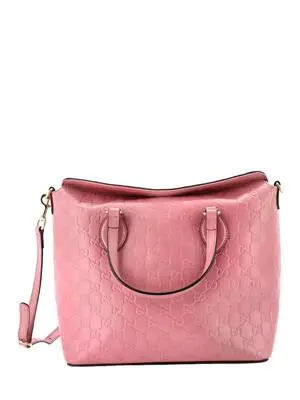 Gucci Signature Fold Over Tote Sisma Leather Medium Satchel - Pink