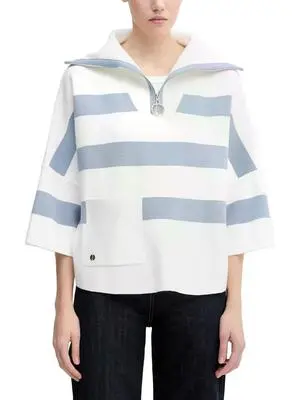 Joseph Ribkoff Striped Zip-up Sweater - White