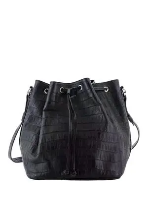 Saint Laurent Emmanuelle Crocodile Embossed Leather Bucket Bag - Black