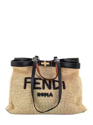 Fendi Peekaboo X-raffia Medium Tote Bag - Neutrals