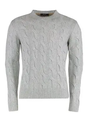 MOORER Frankie Cable-Knit Sweater Grey