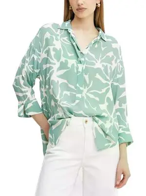 FRACOMINA Printed Button-down Blouse - Green