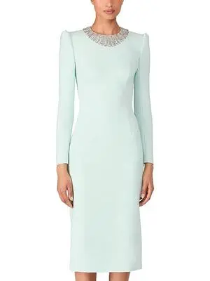 Jenny Packham Long-sleeve Embellished Neckline Midi Dress - Lagoon