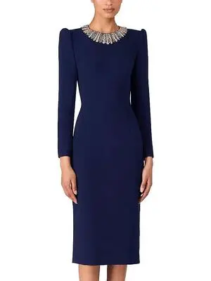 Jenny Packham Long-sleeve Embellished Neckline Midi Dress - Midnight Kiss