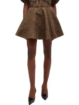 GANNI Crinkled Check Mini Circle Skirt - Tobacco Brown