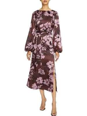 Santorelli Parker Fit-and-flare Midi Dress With Lantern Sleeves - Raisin
