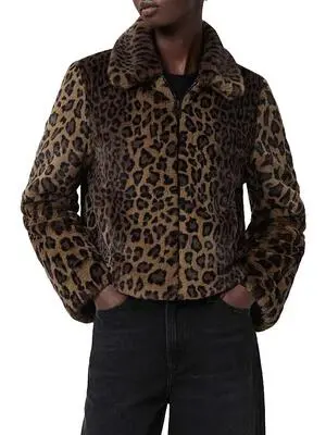 ALLSAINTS Saye Faux Fur Jacket Leopard Brown