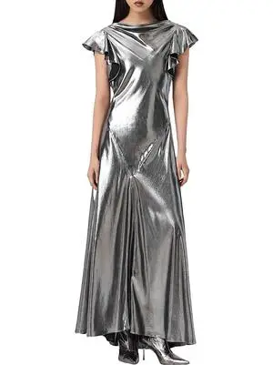 ALLSAINTS Flora Maxi Dress - Metallic Silver