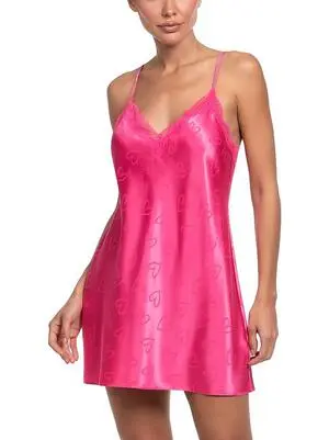 IN BLOOM BY JONQUIL Heart Stretch Satin Lace Trim Chemise - Hot Pink