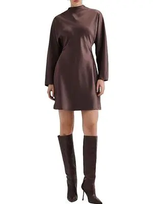MALINA Zora Barrel Long Sleeve Mini Dress - Chocolate