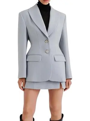 MALINA Ella Tailored Peplum Blazer - Blue Fishbone
