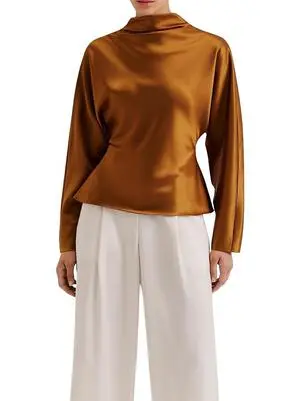 MALINA Zora Barrel Sleeve Satin Blouse - Amber