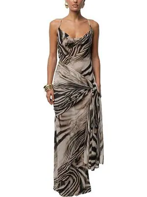 JLUXLABEL Zebra Print Maxi Dress - Brown