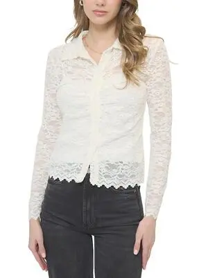 Central Park West Stella Stretch Lace Buttondown - Ivory