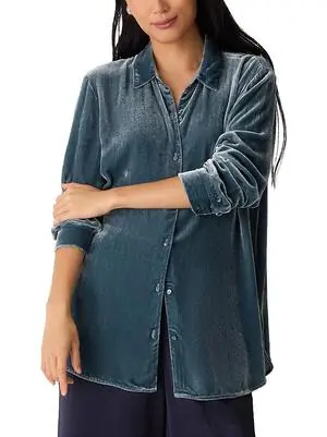 Eileen Fisher Classic Collar Long Shirt - Sea Spray