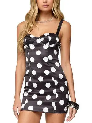 EDIKTED Polka Dot Satin Effect Mini Dress - Black And White
