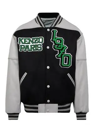 Kenzo Tiger Varsity Leather-paneled Jacket - Black/grey