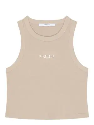 Givenchy Cropped Cotton Tank Top With Paris Print - Beige Cappuccino