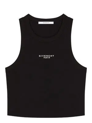 Givenchy Cropped Cotton Tank Top With Paris Print - Black