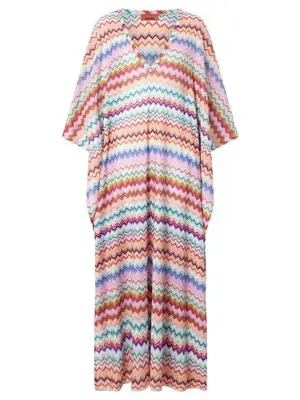 Missoni Striped Metallic Crochet-knit Kaftan - Orange