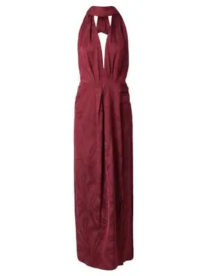 Johanna Ortiz Tasseled Satin-jacquard Maxi Dress - Burgundy