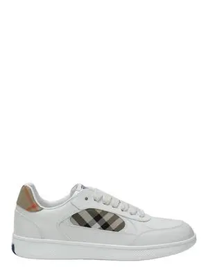 Burberry Terrace Leather Sneakers With Check Pattern - White