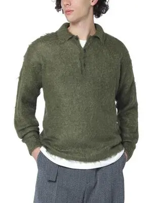 Auralee Olive Brushed Mohair-blend Polo - Green