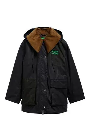 BARBOUR X GANNI Hooded Waxed Cotton Jacket - Navy