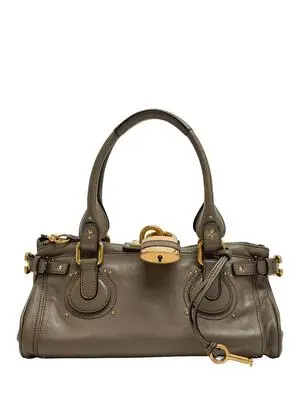 Chloé Paddington Medium Grained Leather Shoulder Bag - Grey
