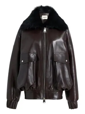 Khaite Daemon Shearling-trimmed Leather Jacket - Brown