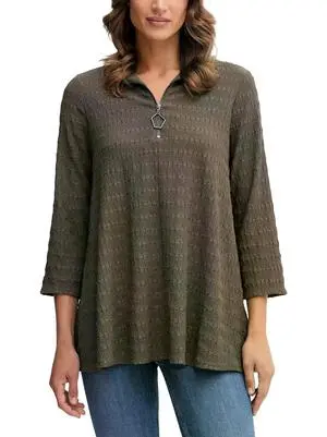Joseph Ribkoff Zip Textured Top - Brown