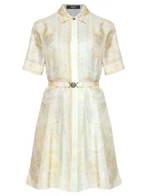 Versace Barocco Print Silk Mini Shirt Dress - White
