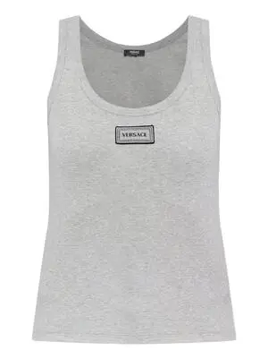 Versace Ribbed Stretch-cotton Sleeveless Logo Patch Tank Top - Grey