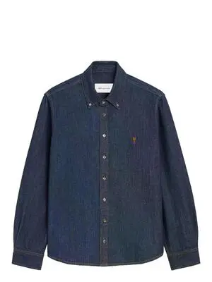 AMI Paris De Coeur Embroidered Denim Shirt - Blue