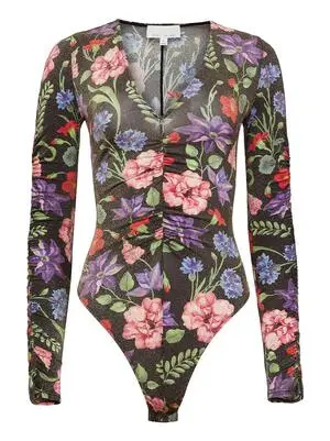 Fleur Du Mal Wildfleur Plunge Bodysuit - Wildflower Print