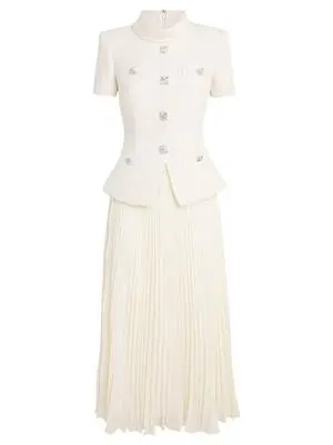 SELF-PORTRAIT Bouclé Chiffon Midi Dress - Ivory