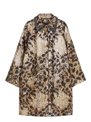 Marina Rinaldi Floral Jacquard Lamé Coat - Yellow