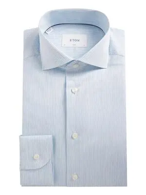 Eton Cotton Twill Melange Stripe Shirt - Grey