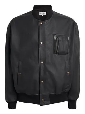 MAISON MARGIELA Faux Leather Varsity Jacket - Black