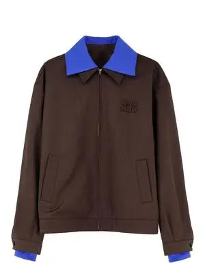 Miu Miu Virgin Wool Jacket With Logo - Brown