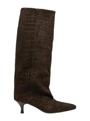 DOLCEVITA Roxla Knee High Boots - Dk Chocolate Croco Embossed Leather