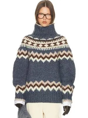 HELSA Helsa Asta Fairisle Turtleneck Sweater Denim Multi