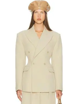 HELSA The Double Breasted Curve Jacket In Very Heavy Crepe - Wheat