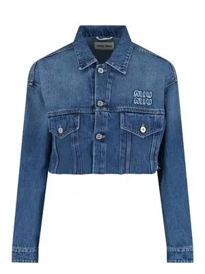 Miu Miu Logo Crop Jacket - Blue