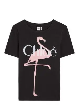Chloé Flamingo Printed Cotton T-shirt - Black